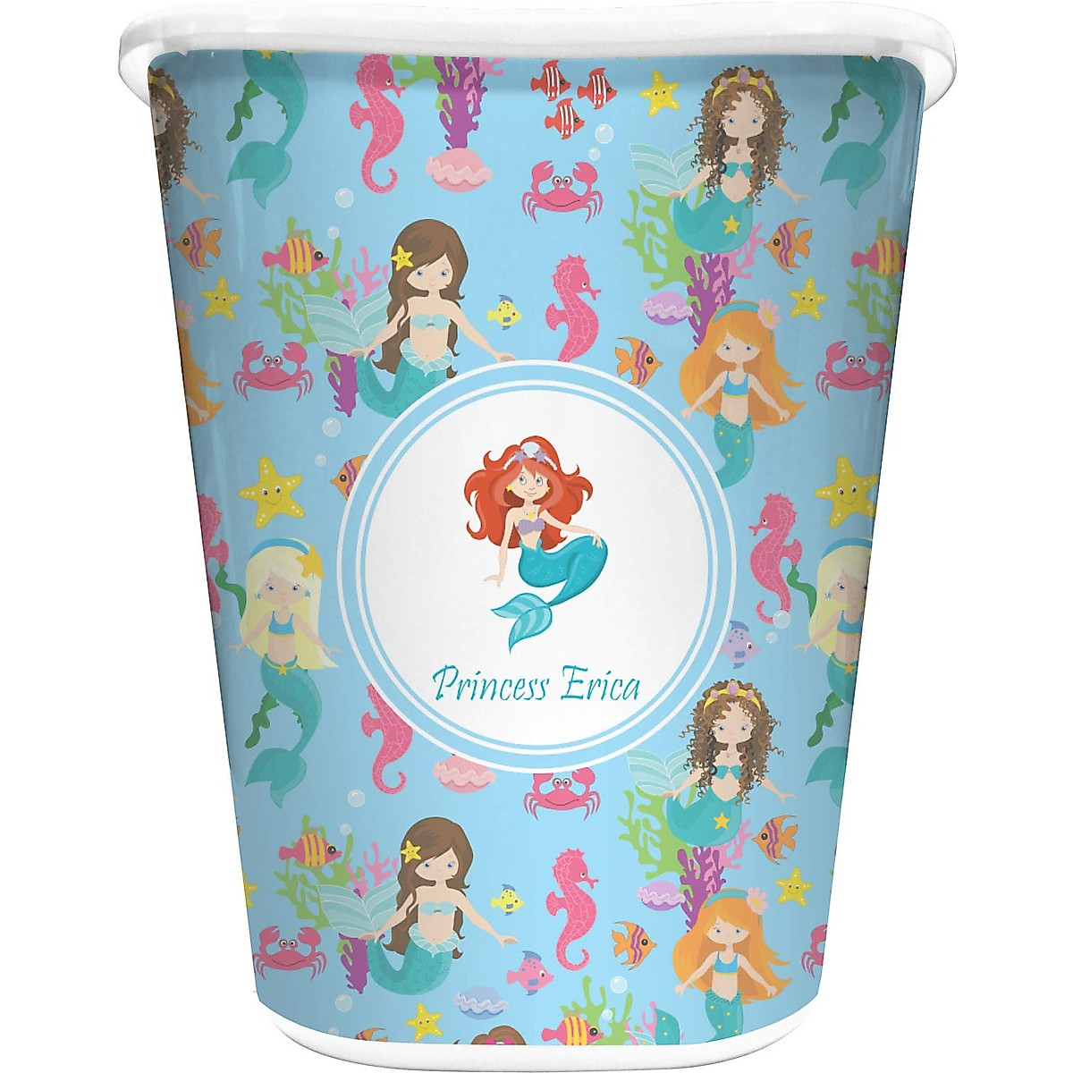 RNK Shops Personalized Mermaids Waste Basket - Double Sided (White)