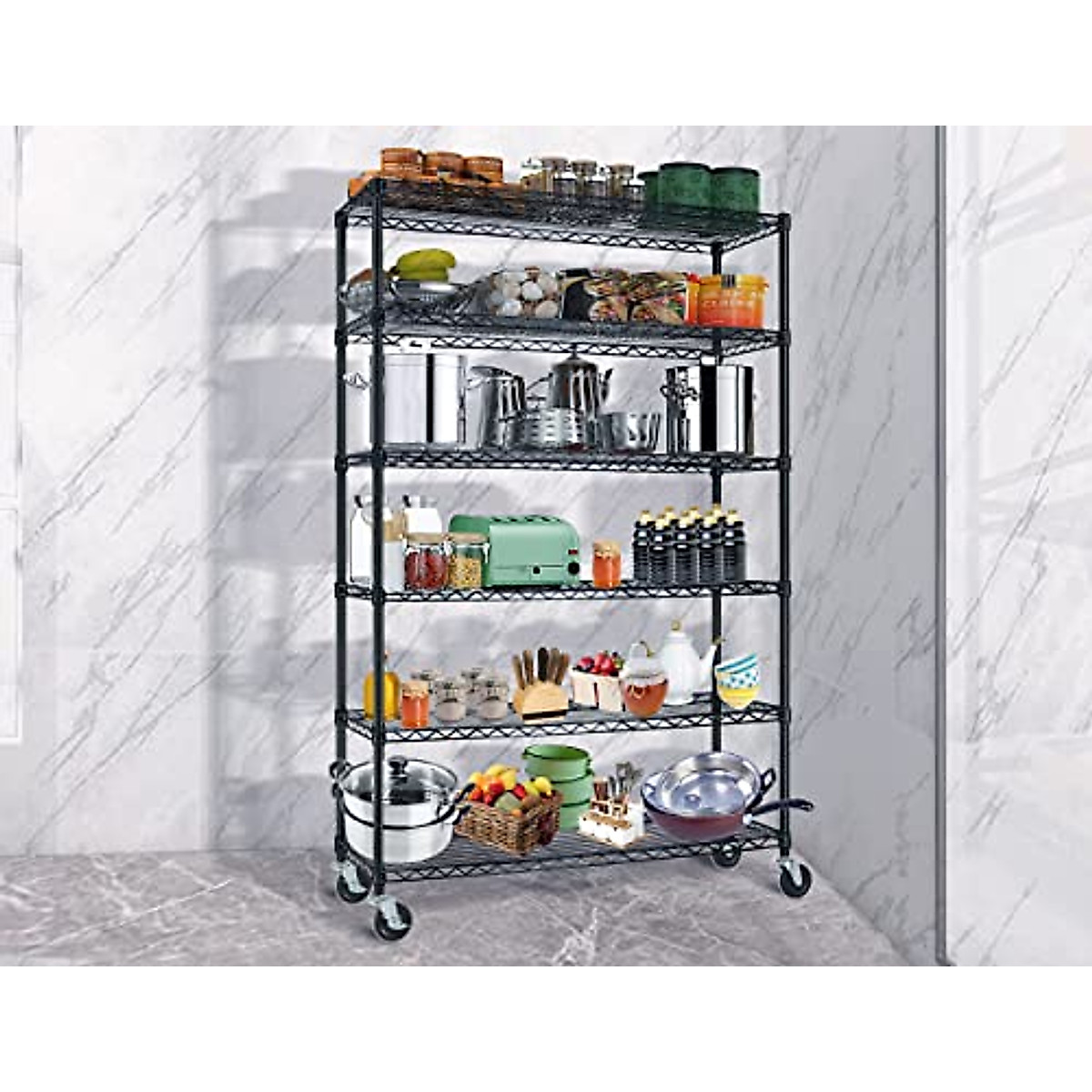Haiput Wam Storage Shelves, 6 Tier Steel Wire Metal Shelving with 2100 Lbs Capacity for Kitchen Restaurant Pantry, Wire Shelving Storage Rack Shelves for Storage with Wheels and Feet -18x48x72