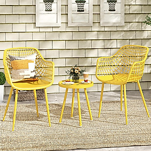 Tangkula 3 Piece Patio Bistro Set, All Weather Heavy Duty Table and Chairs Set of 2 with Widen Seats, Outdoor Furniture Set for Porch, Balcony, Backyard (Yellow)