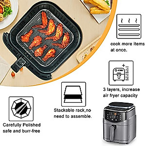 BYKITCHEN 8 inch Square Air Fryer Rack, Set of 3, Stackable Multi-Layer Stainless Steel Dehydrator Rack, Square Air Fryer Accessories for Cosori, Instant Vortex, Nuwave Air Fryer, Ninja Foodi Grill
