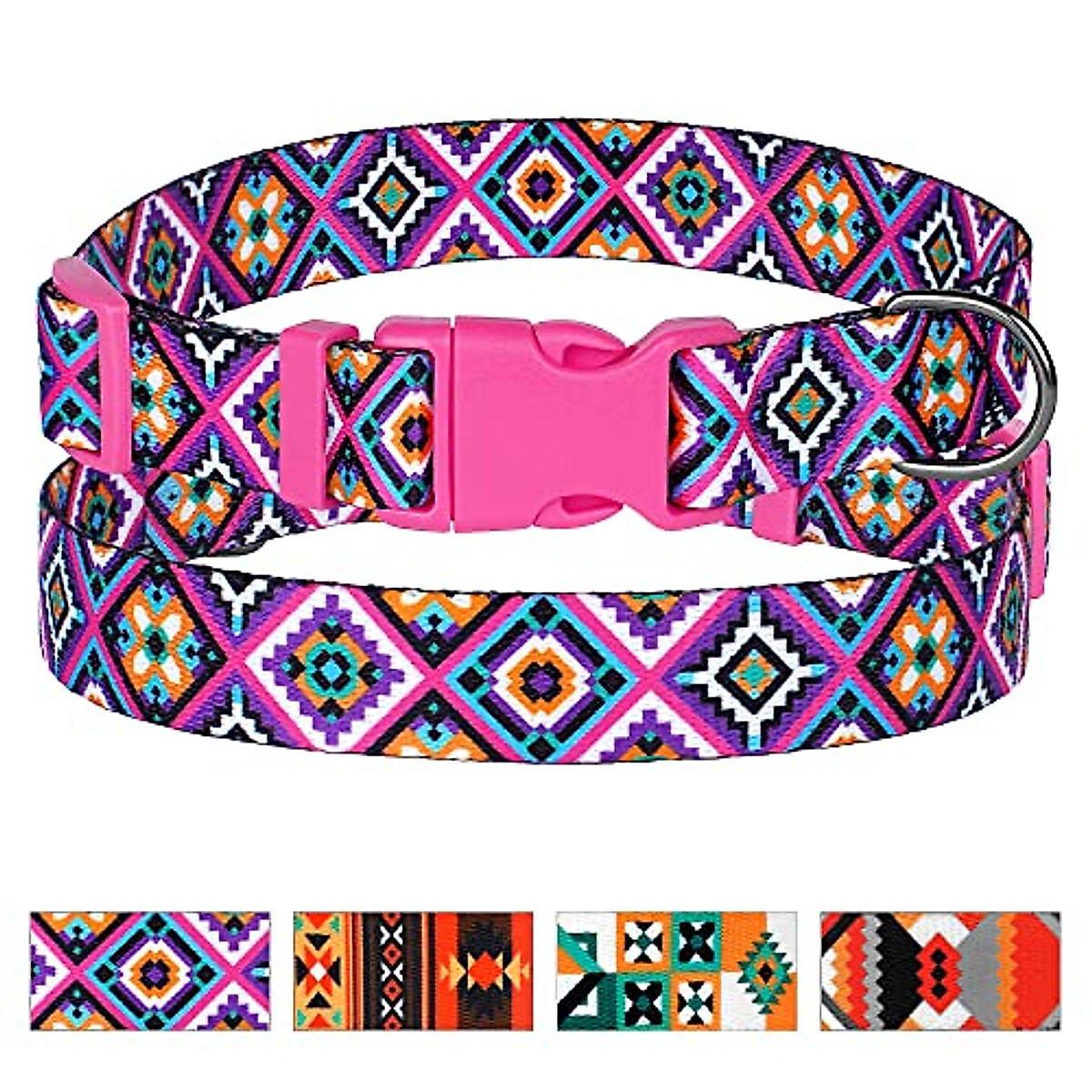 Tribal Dog Collar with Buckle Pattern Aztec Geometric Nylon Pet Collars Small Medium Large Puppy Adjustable Soft Ethnic Boy Girl (Aztec, Neck Fit 10"-13")