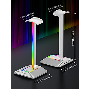 New bee RGB Headphone Stand with 1 USB-C Charging Port and 1 USB Charging Port, Desk Gaming Headset Stand with 7 Light Modes and Non-Slip Rubber Base Suitable for All Earphone Accessories (Silver)