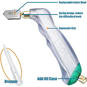 NewShark Glass Cutter Pistol Grip (3mm-15mm), Ergonomic Grip Tungsten Carbide Glass Cutting Tool with Oil Reservoir, Perfect for Glass Cutting/Tiles/Mirror/Mosaic/Window