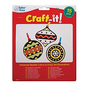 Baker Ross AX572 Christmas Fuzzy Art Ornament - Pack of 15, Festive Tree Ornaments for Creative Art and Craft Activities to Paint and Decorate