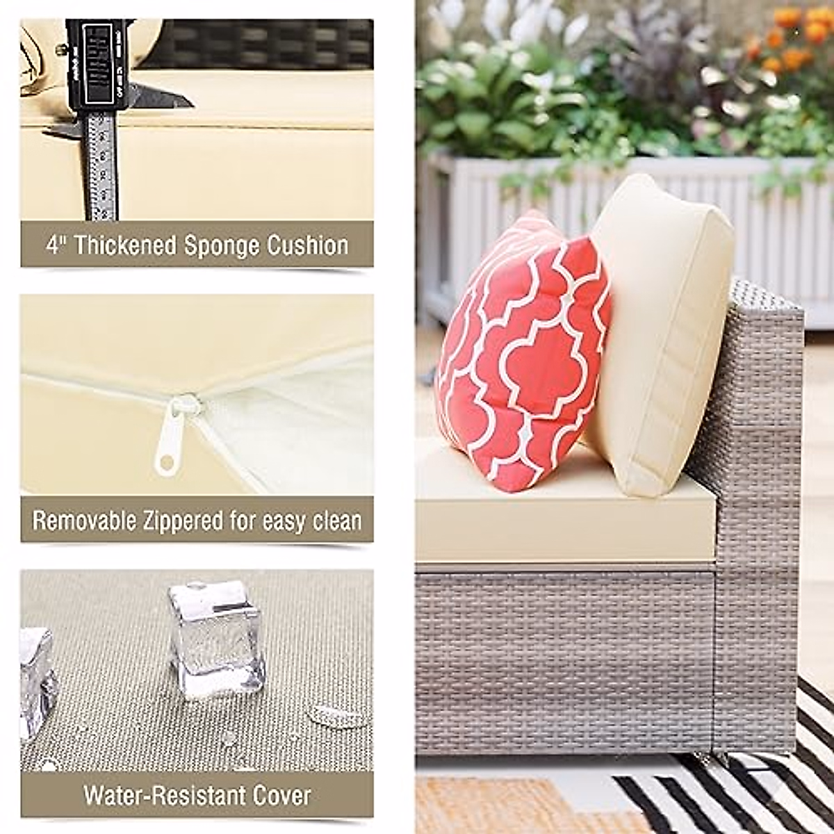 6 Pieces Patio Furniture Sets Outdoor Couch, Modular Rattan Outdoor Sectional Sofa Patio Set, All Weather Pe Wicker Patio Conversation Sets for Lawn, Garden, Backyard, Poolside