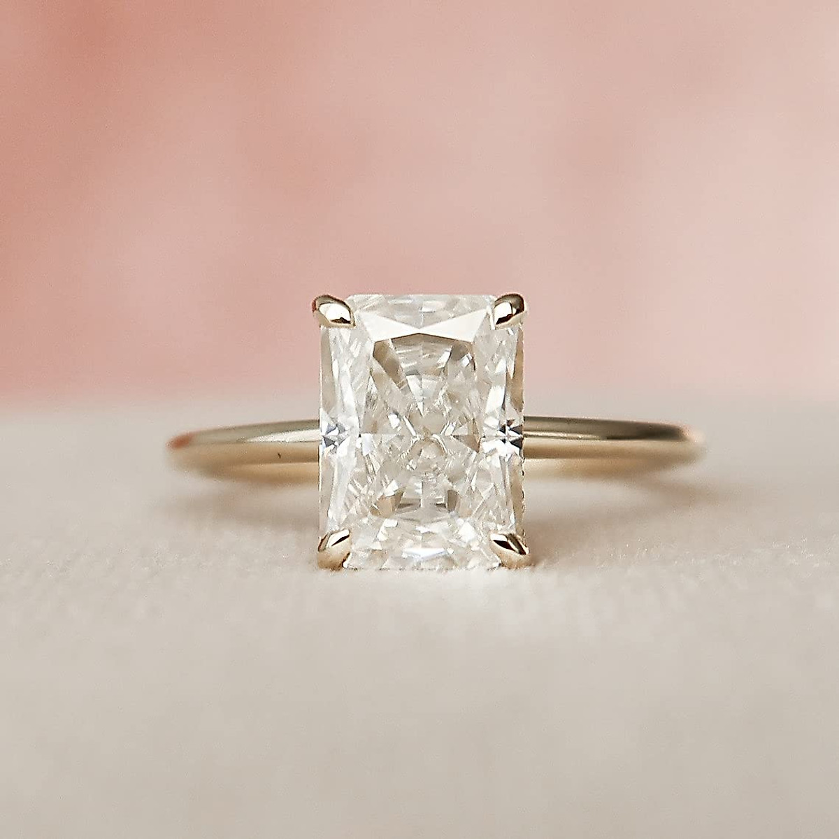 2 Ct Radiant Engagement Ring For Women with Hidden Halo, Radiant Cut Moissanite Engagement Ring, Hidden Halo Radiant Engagement Ring in 14K Yellow Gold, Ring Size - 8