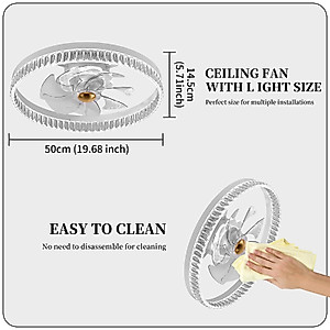 Fszdorj 20‘’ Ceiling Fan with Light, 2024 Upgraded, Low Profile Fan, Flush Mount Ceiling Fan, 6 Speeds, Dimmable LED, App & Remote Control, Quiet DC Motor, For Bedroom, Living Room, F092 White