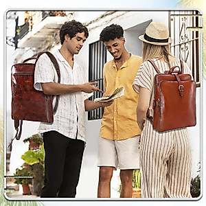 Ronts Banuce Full Grain Italian Leather Backpack for Men Business Travel 14 Inch Laptop Backpack Work Bag