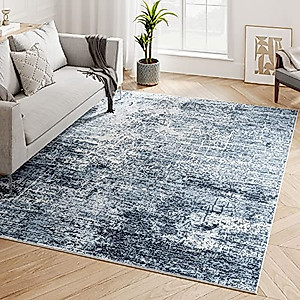 Dripex Modern Abstract Collection Area Rug, Washable 4x6 Rug Soft Fluffy Indoor Carpet Area Rugs for Living Room Bedroom Kids Rooms, Dark Blue Non-Slip Faux Fur Throw Rug Floor Mats for Home