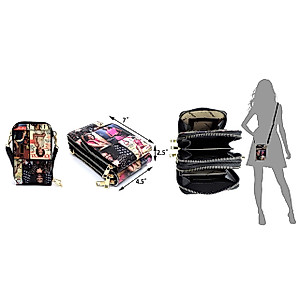 Amy & Joey Magazine Cover Collage Michelle Obama Printed Crossbody Bag Cellphone Purse Wallet (GRAY/BK)