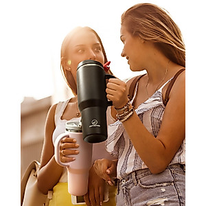 Gpeng 40 oz Tumbler with Handle, Water Bottles with Straw Lid, Insulated Stainless Steel Travel Mug Cup Holder Friendly, Keep Drinks Cold or Hot for Hours