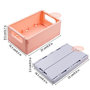 Klyuqoz Pastel Crates, 2 Pack Storage Crates Plastic Stackable, Size (9.8 X 6.3 X 3.8 in), Desktop Storage Crates, Folding for Home Kitchen Bedroom Office.Blue, Pink