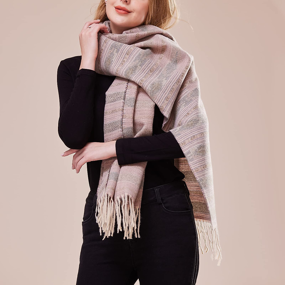 Rofilan Womens Cashmere Feel Scarf Winter Large Warm Scarves Wrap Shawl with Tassel