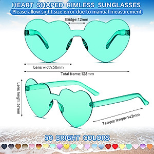 50 Pairs Heart Shaped Rimless Sunglasses Bulk Transparent Colored Love Glasses Frameless Eyewear Party Favor Women Kid Adult(Multicolored)