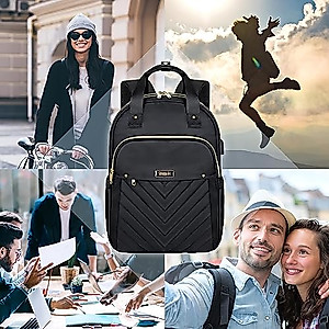 Backpack for Women, Travel Laptop Backpack, School Backpacks for Teens, Large College School Bookbag with USB Port Charging,15.6 Inch Computer Work Bag, Gifts for Women, Casual Daypacks, Black