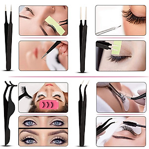 VEIDIA Eyelash Extension Supplies, including Lash Extension Tweezers, Disposable Mascara Brush Wand, Cotton Swabs, Glue Ring Holder, Eyelash Tape, Silicone Eyelash Pad - 458Pcs Eyelash Extension Kit
