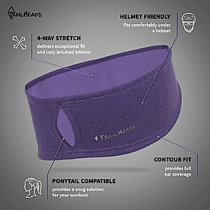 TrailHeads Women’s Ponytail Headband | Moisture Wicking Ear Band | The Power Running Headband - Black/Heather Purple - 2 Pack