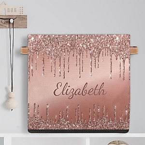 RIRIX Personalized Storage Bin, Custom Storage Baskets for Organizing with Handles, Foldable Storage Box for Closet Cloth Baskes Toy Rose Gold Dripping Glitter