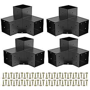 Woodworks Pergola pergola Brackets 3-Way Right Angle Corner Bracket DIY Elevated Wood Stand 4PACK with Screws for 6x6 (Actual: 5.5x5.5 Inch) Lumber Pergola Gazebo