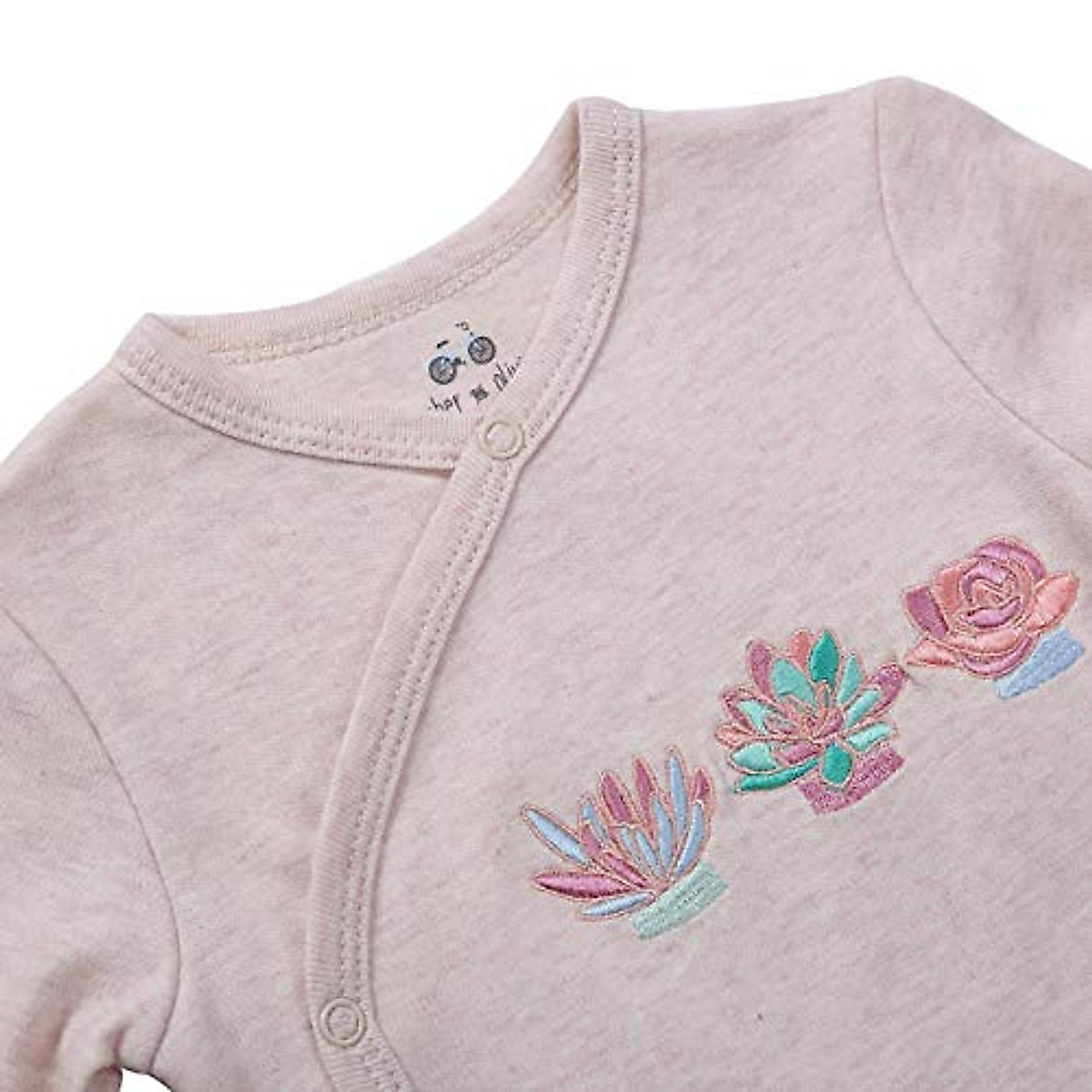 Asher and Olivia Baby Girl’s 3-Pack Long-Sleeve Kimono Bodysuits, Side Snap Bodysuit Set Coral Pink, Flower Print 0-3 Months
