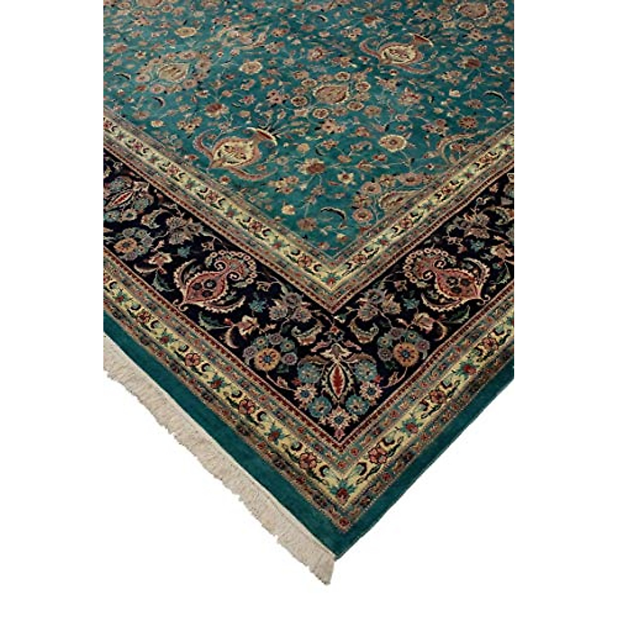 NOORI RUG Pak-Persian Tabriz Teal Green/Navy Rug, 12'0 x 16'0