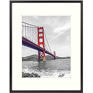 Frametory, 11x14 Aluminum Photo Frame with Ivory Color Mat for 8x10 Picture & Real Glass, Metal Picture Frame Collection (Black, 1-Pack)