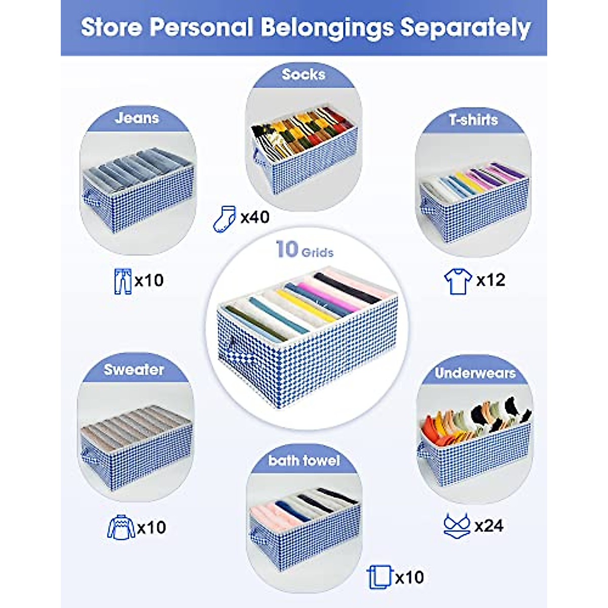 MULISOFT Drawer Organizers for Clothing, 2 Pack Underwear Drawer Organizer Clothes, 10 Grids Clothes Organizer for Folded Clothes,Wardrobe Clothes Organizer for Jeans,Pant,Sweaters,T-Shirt,Underwear