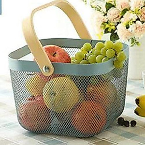 UXZDX Storage Basket Snack Iron Art Small Basket Storage Basket Desktop Debris Iron Frame Blue Household Super Storage Basket (Color : Pink)