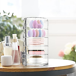 Clear Plastic Small Jewelry Organizer, 5-Layers Rotatable Jewelry Storage Box with Lid for Hair Accessories & Beauty Supplies Earrings Necklaces Bracelets (Clear-5-Layers)