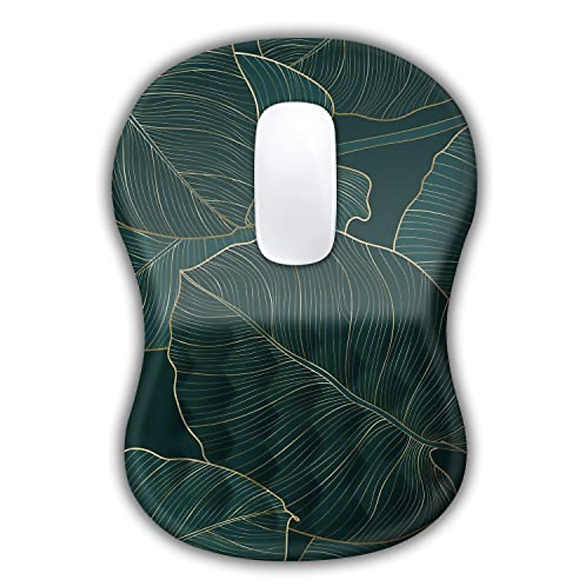 Ergonomic Mouse Pad with Wrist Rest Support,3D Massage Design Mousepad Relief Carpal Tunnel Pain, Entire Memory Foam Mouse Pad with Non-Slip PU Base, Wireless Mouse Pads,Green Leaves