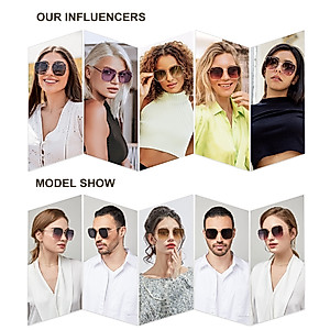 SOJOS Trendy Oversized Square Metal Frame Sunglasses for Women Men Retro Big Flat Lens UV Protection Sunglasses SJ1146, Gold Frame/Grey Lens