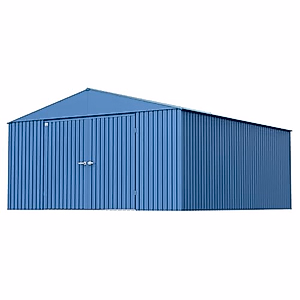Arrow Shed Elite 14' x 16' Outdoor Lockable Gable Roof Steel Storage Shed Building, Blue Grey