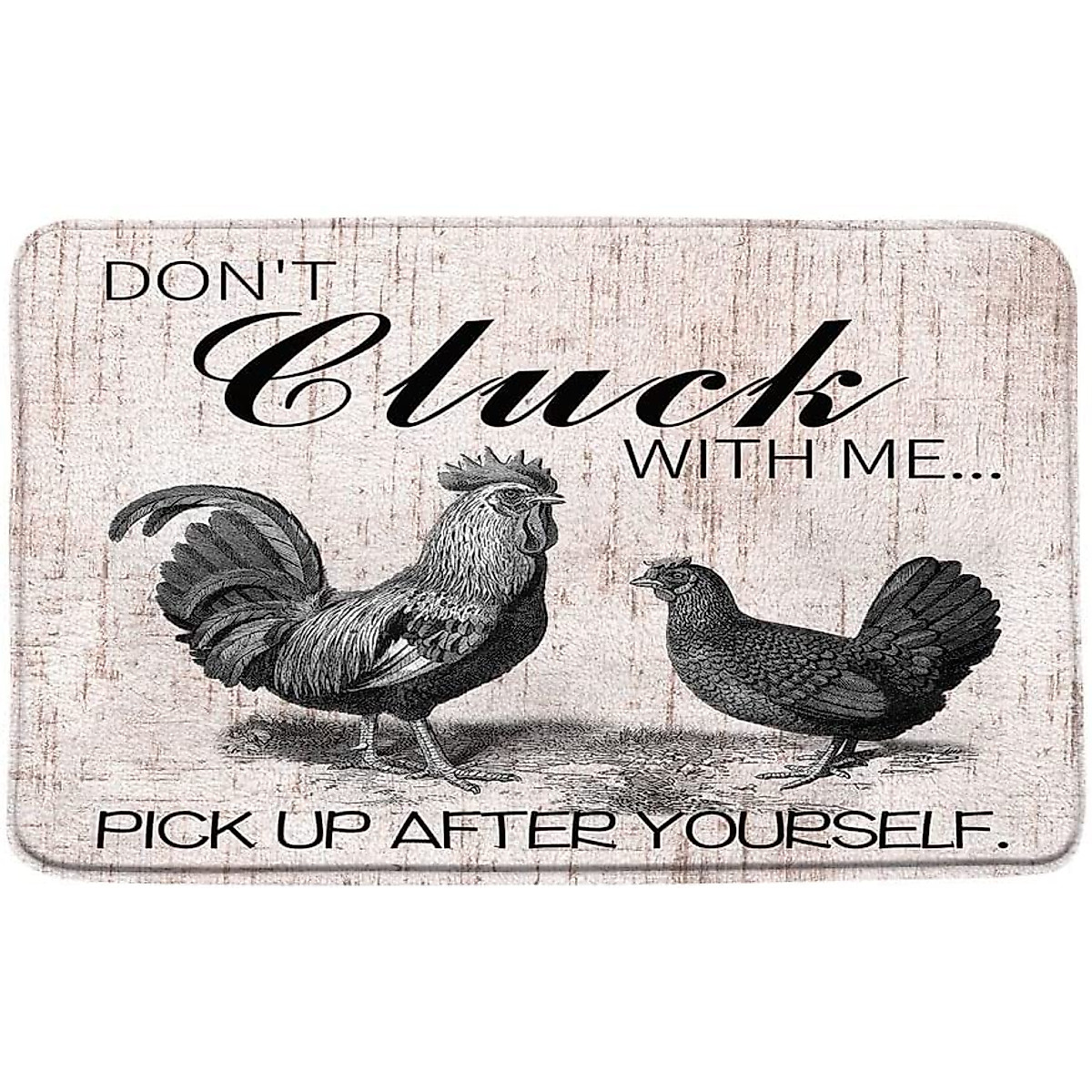 KXO Chicken Bath Mat Funny Rooster Hen Retro Wooden Board Farm Animal Fun Quotes Creative Western Farmhouse Theme Bathroom Decor Mat Soft Memory Foam Doormat Kitchen Toilet Floor Rug 31"x20"