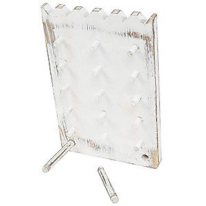 MyGift Whitewashed Wood Necklace Holder Stand, Adjustable Length Necklace Bracelet Jewelry Organizer Display Stand - Holds up to 3 Necklaces