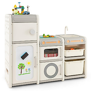 Costzon Kids Toy Storage Organizer, Multipurpose Montessori Toy Shelf with Removable Drawers, Magnetic Whiteboard, Markers, Toddler Toy and Book Storage Cabinet for Playroom, Bedroom, Nursery