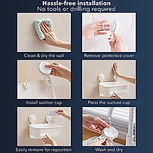 Shower Caddy Vacuum Suction Cup 3Pcs-No Drilling Bathroom Suction Cup Shower Shelf Organizer-Shower Shelves Basket for Shampoo,Soap and Toothbrush Holder-Racks for Inside Bath and Kitchen Wall (White)