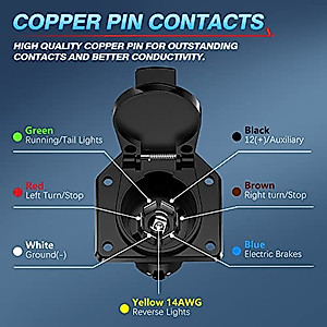 MICTUNING 7 Way Trailer Plug Socket Extension Cable - 7 Blade Trailer Wiring Connector Cord Wire 3ft 10-14 AWG