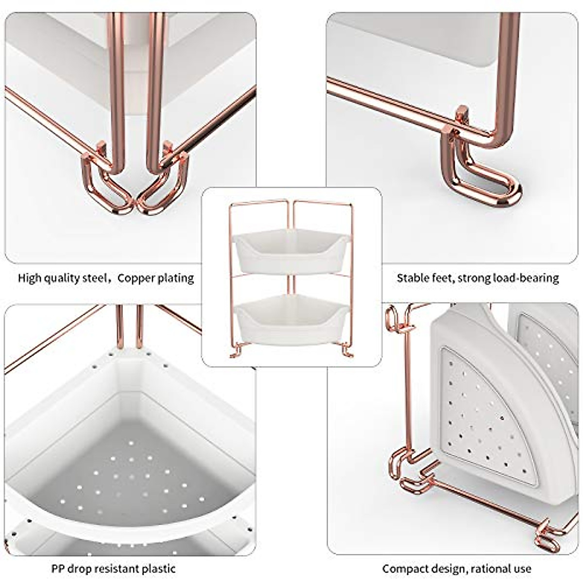 kaileyouxiangongsi 2-Tier Cosmetic Storage Shelf, Bathroom Countertop Organizer, Vanity Tray Cosmetic & Makeup Storage, Corner Storage Shelf,Spice Rack（Rose Gold）