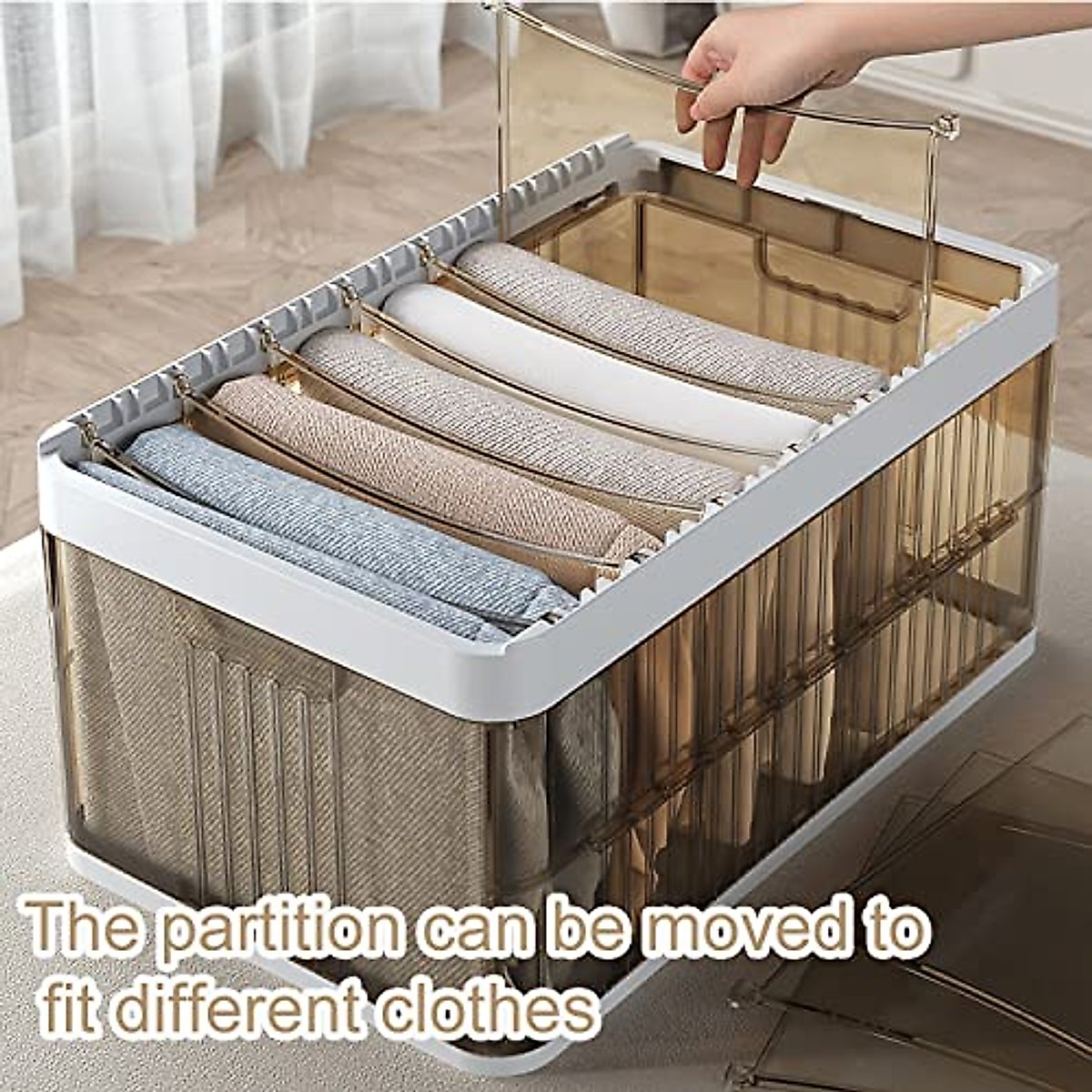XIYAO 3 Pack Stackable Plastic Storage Bins with Lids, 20 Qt Foldable Cube Closet Organizers and Storage Box with 7 Removable Partitions, Larger Clear Storage Boxes for Clothes, Toys, Blanket