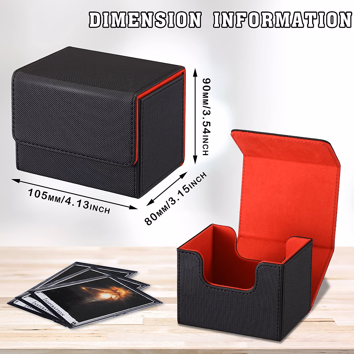 Yookeer 4 Pieces Leather Deck Card Boxes Cards Deck Game Box for Collectible Playing Card Box Compatible with MTG Commander Decks (Black, Green, Red, Blue, Horizontal)