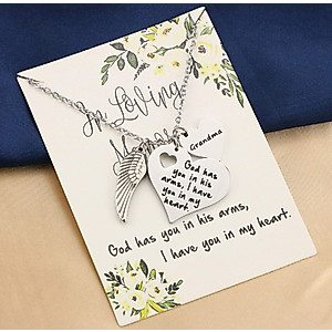 JoycuFF Memorial Necklace for Loss of Grandma Sympathy Gifts for Granddaughter Remembrance Pendant Jewelry for Loss of Nana God Has You in His Arms I Have You in My Heart
