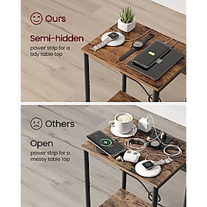 VASAGLE Side Table with Charging Station, End Table with USB Ports and Outlets, Nightstand for Living Room, Bedroom, Plug-in Series, Rustic Brown and Black ULET371B01