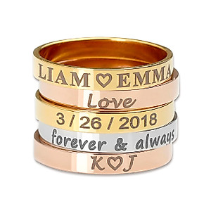 MignonandMignon Personalized Engraved Rings for Women Friendship Matching Rings Custom Coordinate Stacking Best Friend Memorial - R4