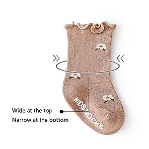 FYLuoke Baby Girls Ruffle Socks Toddler Ankle Floral Casual Socks Infant Non-Slid Dress Socks(5 Colors,1-3T)
