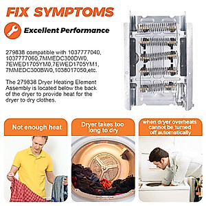 279838 W10724237 Dryer Heating Element Assembly by Beaquicy - Replacement for Whirlpool Ken-more Dryer - 4531017 Dryer Heating Element - Replaces 3398064 3403585 8565582