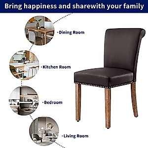 subrtex Dining Set Parsons Chairs, Large Set of 2, Leather/Brown