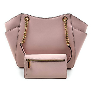 Michael Kors Jet Set Travel Large Chain Shoulder Tote bundled with Michael Kors Jet Set Travel Trifold Wallet (Powder Blush)