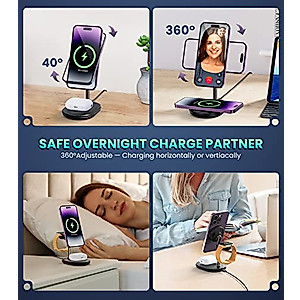 LOKIISKI 3 in 1 Wireless Charging Station for Multiple Devices Apple, 18W QC3.0 Fast Magnetic MagSafe Charger Stand, Gifts for iPhone 14 13 12 Pro Max/Plus/Pro/Mini, iWatch Ultra/8/7/6/5/4/3/2 AirPods