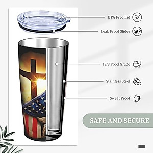 DEUASS American Christianity Cross Patriotic Flag 20oz Tumbler With Lid And Straw Stainless Steel Vacuum Insulated Coffee Travel Mug Thermal Cup For Outdoor