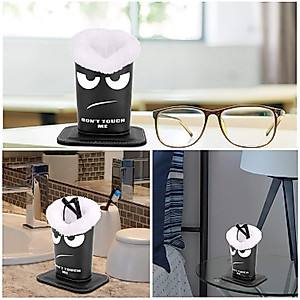 MoKo Eyeglasses Holder, Modern Velvet Plush Lined PU Leather Household Magnetic Holder Protective [Anti-scratch] [Dustproof] Stand Case for Eyeglass and Sunglasses, Don''t Touch Me Black